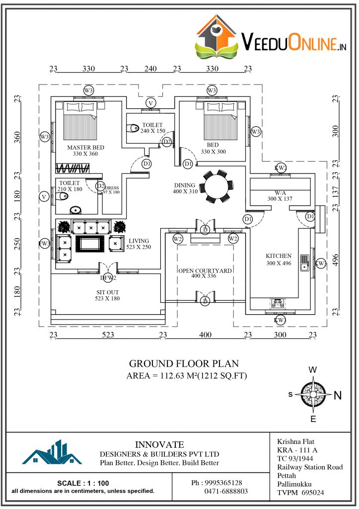 1212 Square Feet Single Floor Traditional Home Design – Veeduonline